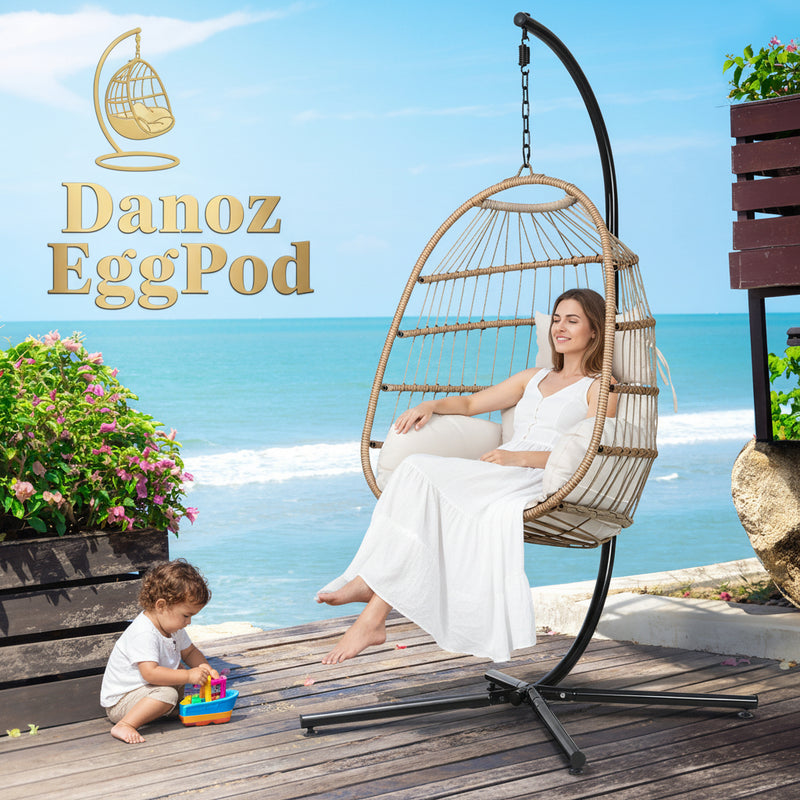 Danoz Gardeon Outdoor EggPod Swing Chair Wicker Rope Furniture Pod Sta ...