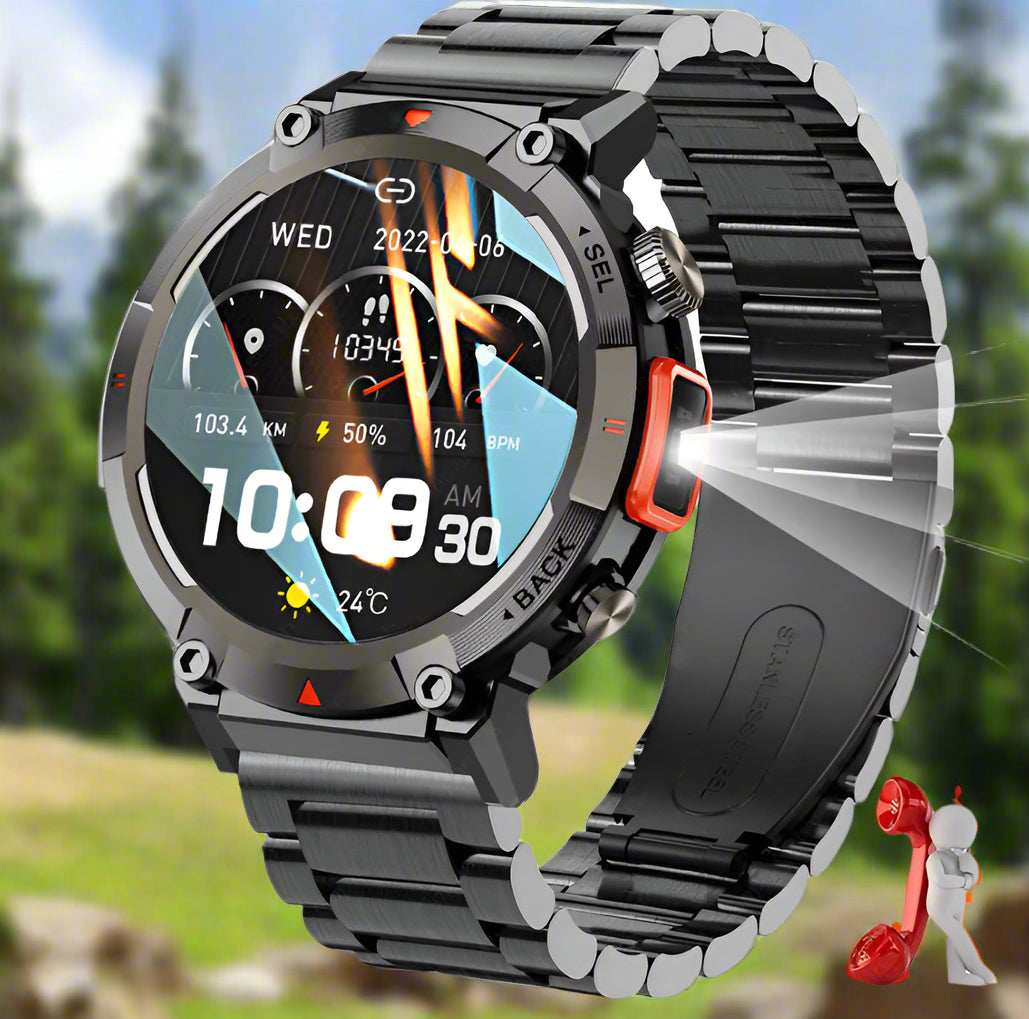 Danoz Smart - Black-red Steel Belts Outdoor Smartwatch with 1.45-Inch ...