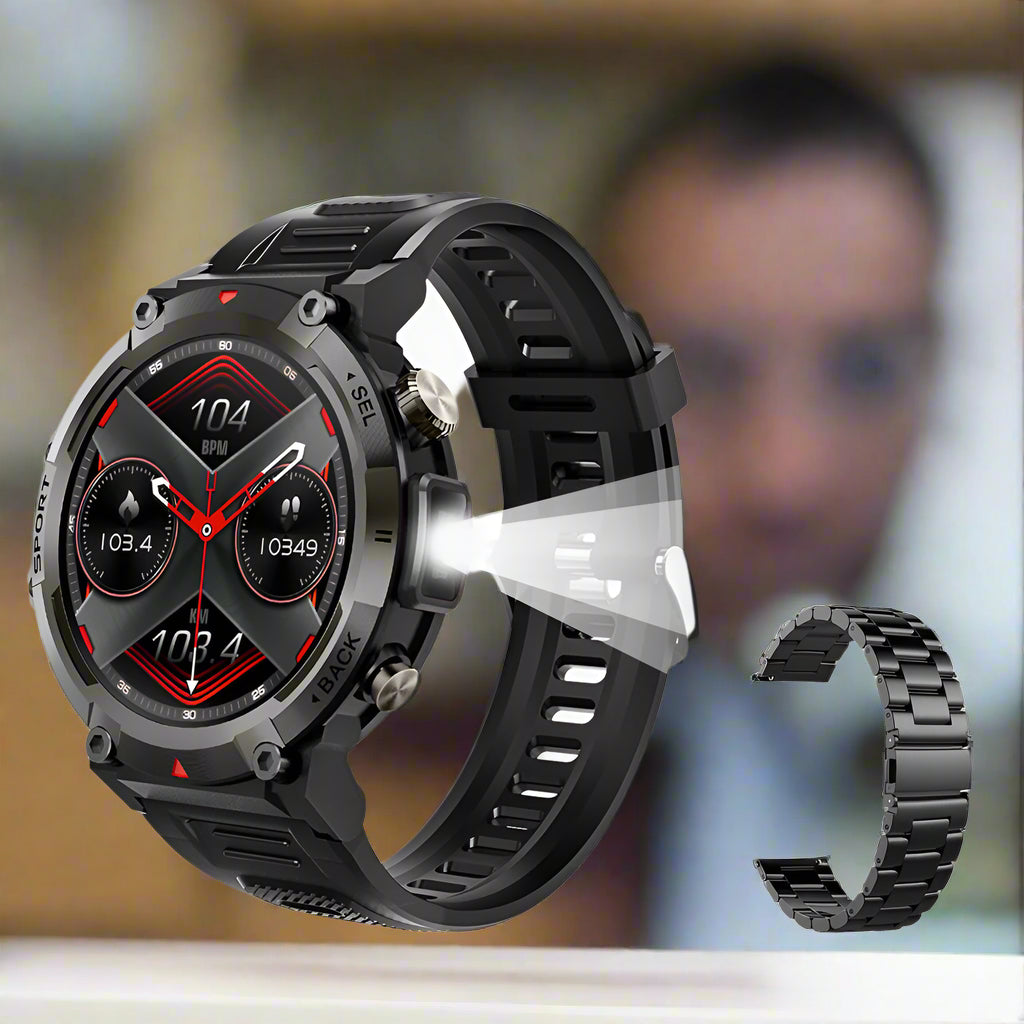 Danoz Smart - Black Steel Belts Outdoor Smartwatch with 1.45-Inch HD R ...
