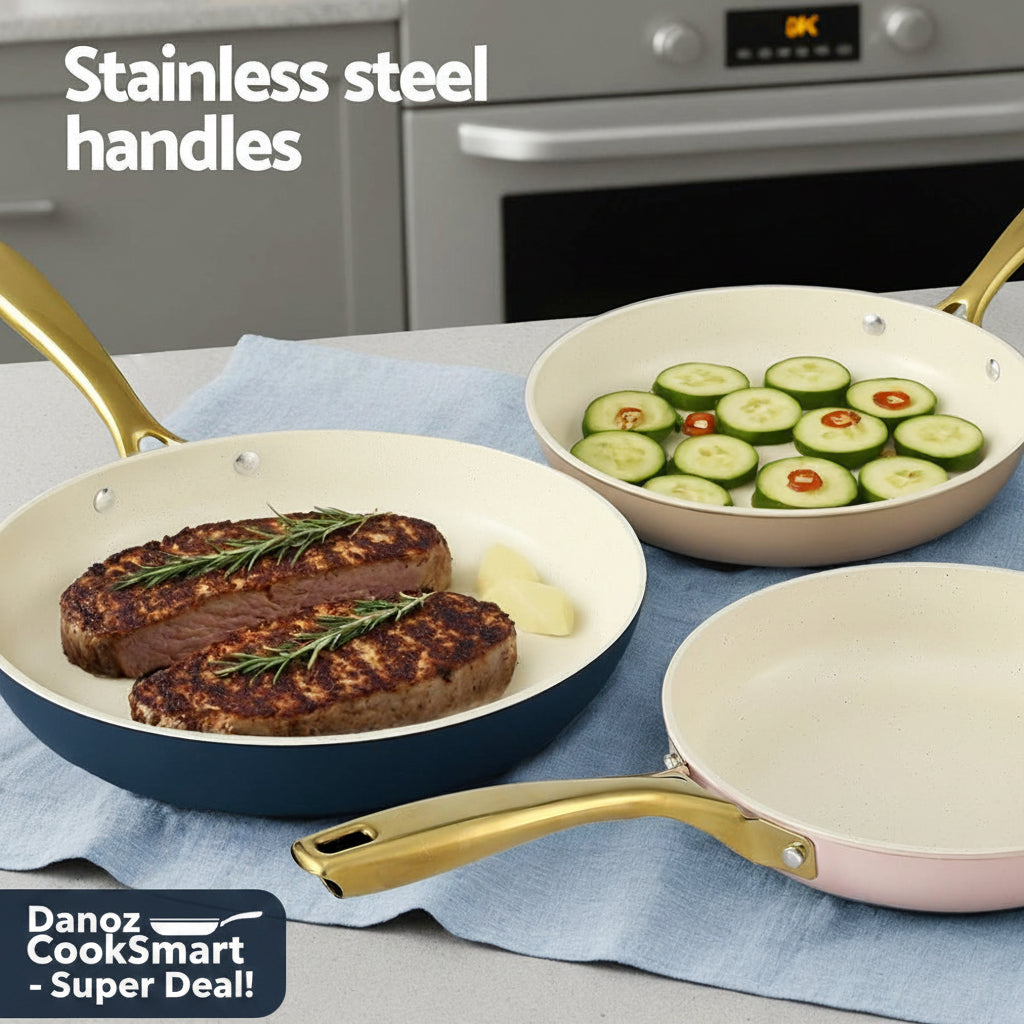 Danoz Cookware - 5-star Chef Frying Pan 3PCS Shades Frypan Set Ceramic ...