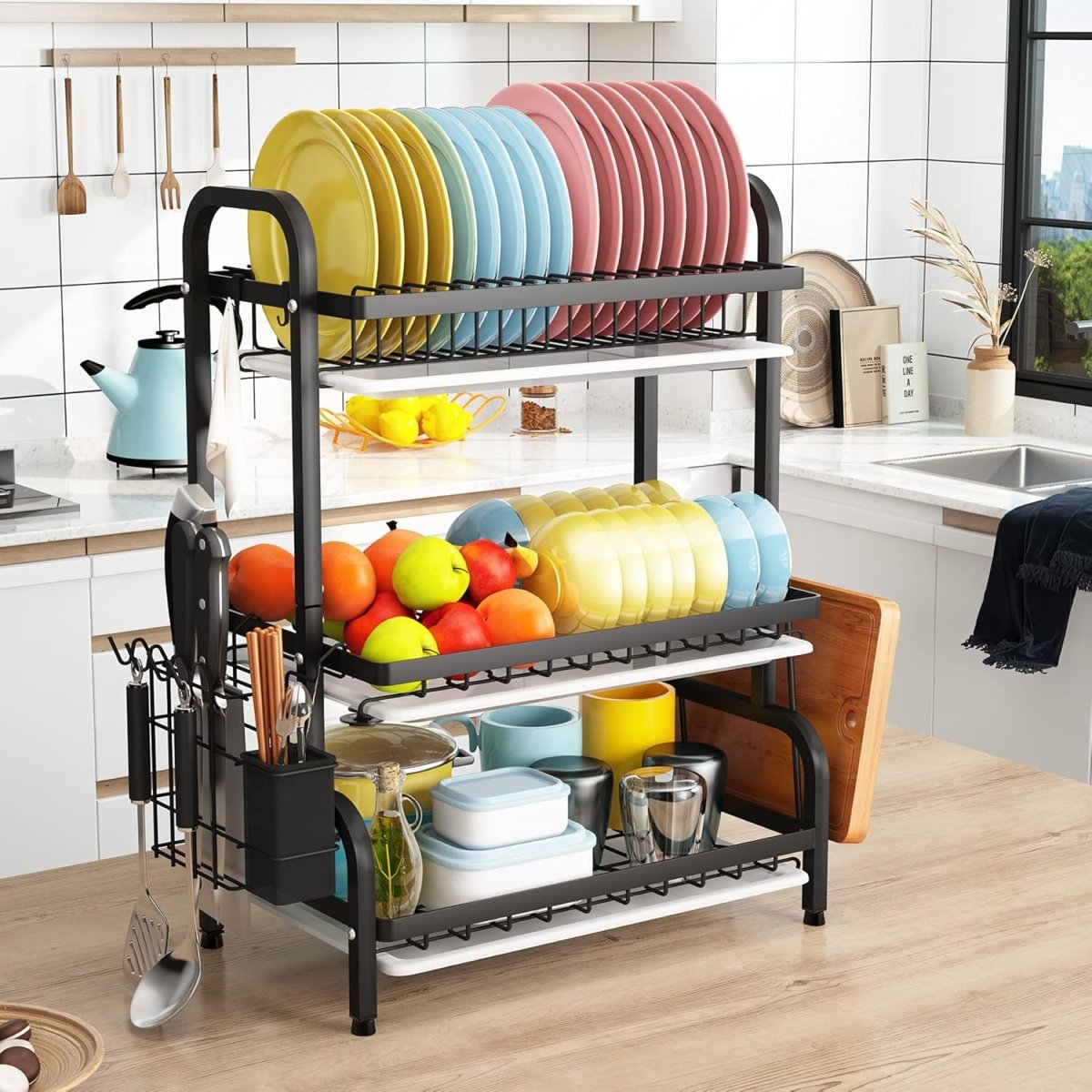 Danoz Direct - Dish Drying Rack 3 Tier Large Capacity Kitchen Storage ...