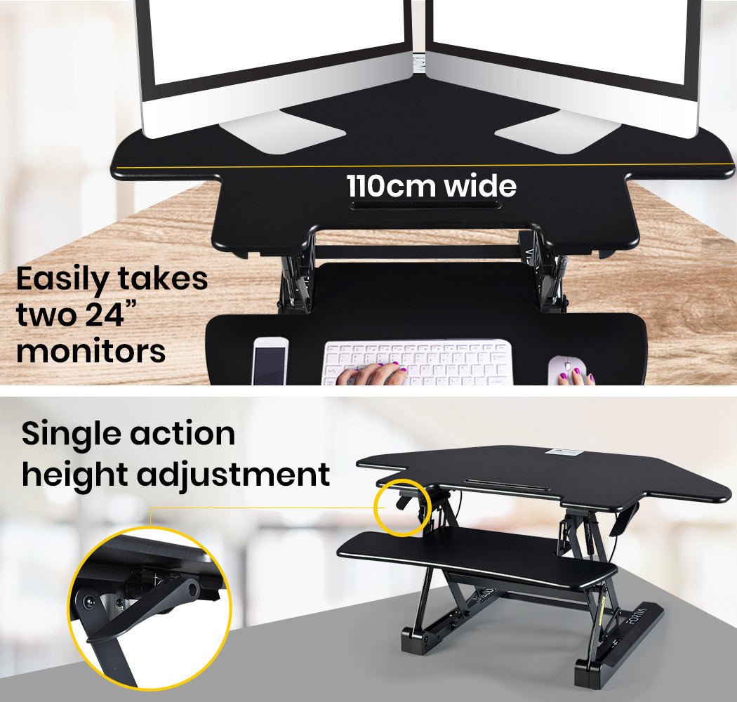 Danoz Direct - Fortia Corner Desk Riser 110cm Wide Adjustable Sit to S ...