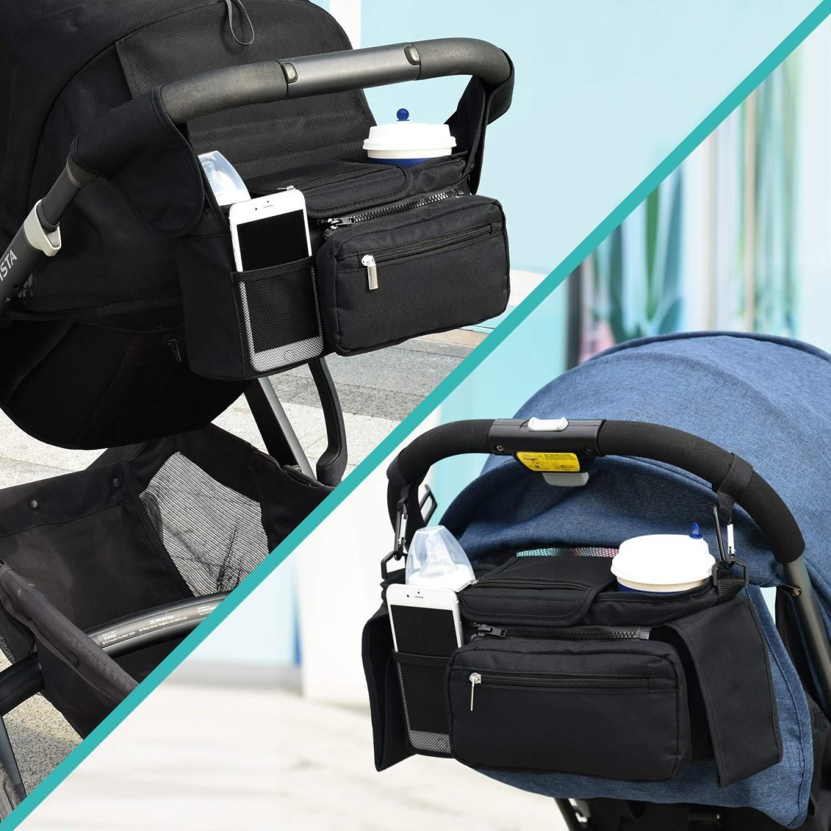 Danoz Fashion - Black and Gray Stitching Universal Stroller Organiser ...