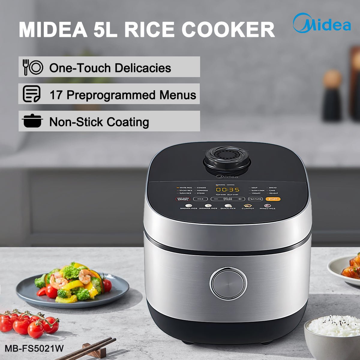 Danoz Kitchen - Midea 5L Rice Cooker Non-Stick Multi-functionality 24 ...